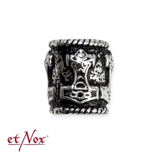 BP1001 Inel de barba sau par placat cu argint Thors Hammer - Bestial.ro
