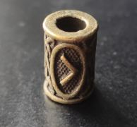 Inel auriu inchis pentru barba sau par Viking Rune model Kaunaz (Fire ...