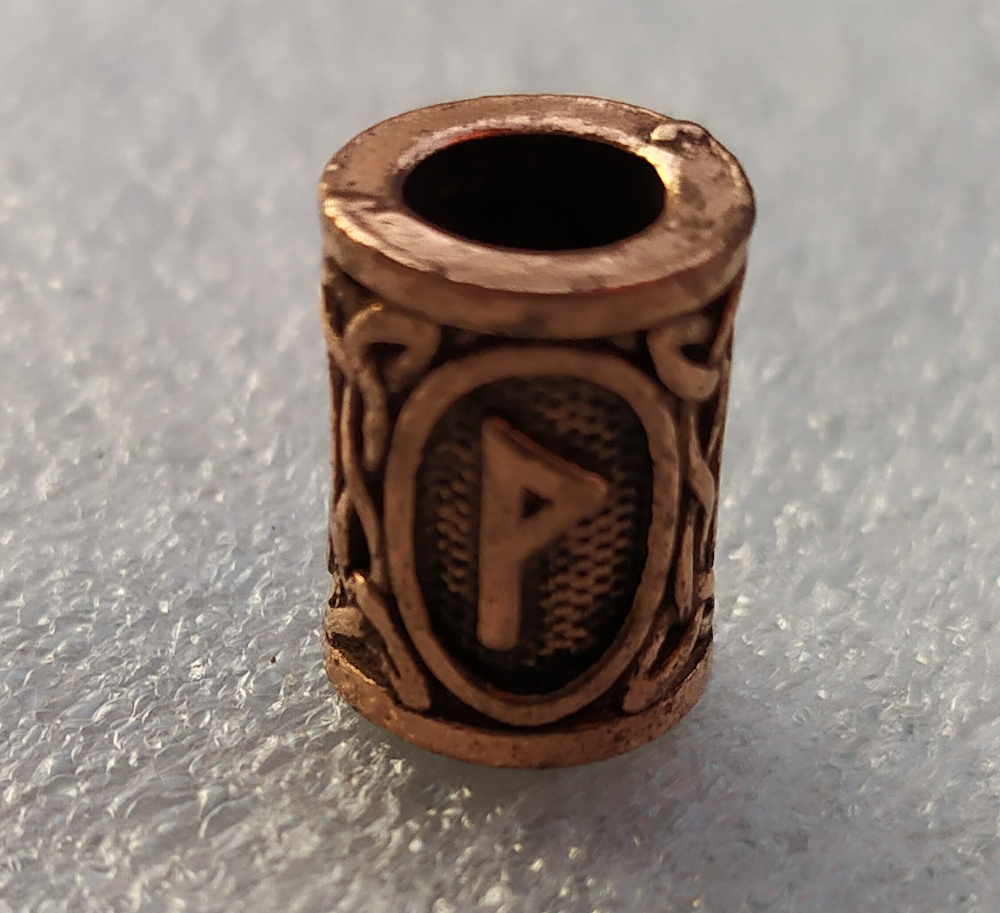 Inel caramiziu pentru barba sau par Viking Rune model Wunjo (Joy ...