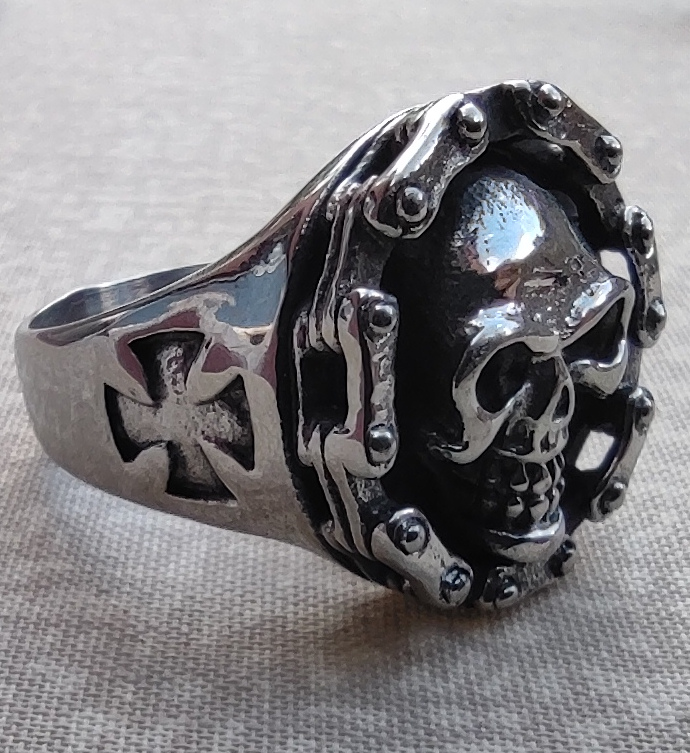 Inel de inox Biker Ring Lant motor cu craniu model 3 BRU 68 - Bestial.ro